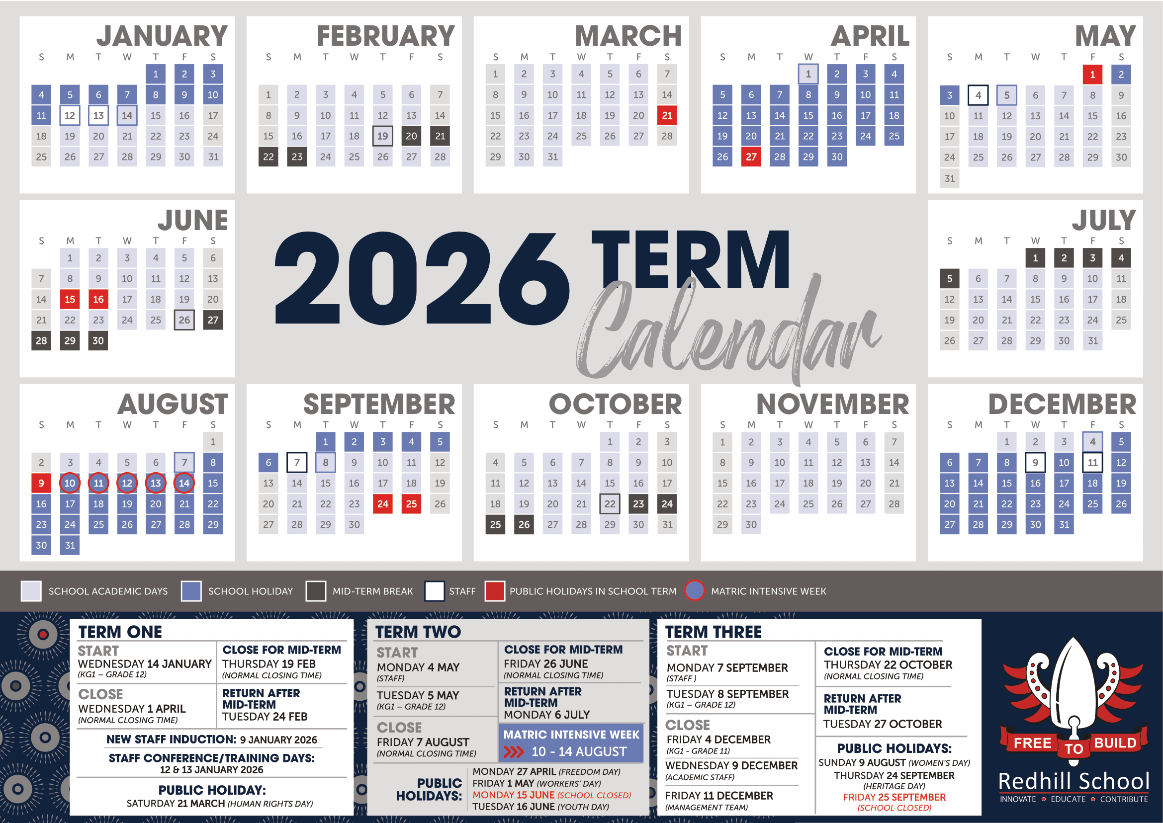School Calendars | Redhill School